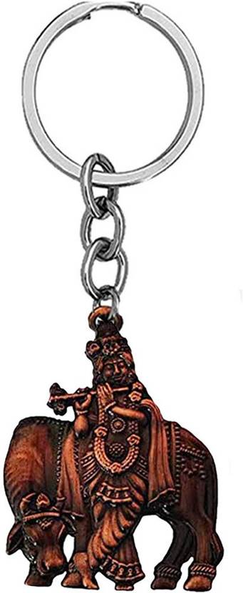 AFH Lord Krishna with Cow Idol Copper Religious Keychain for Men and ...