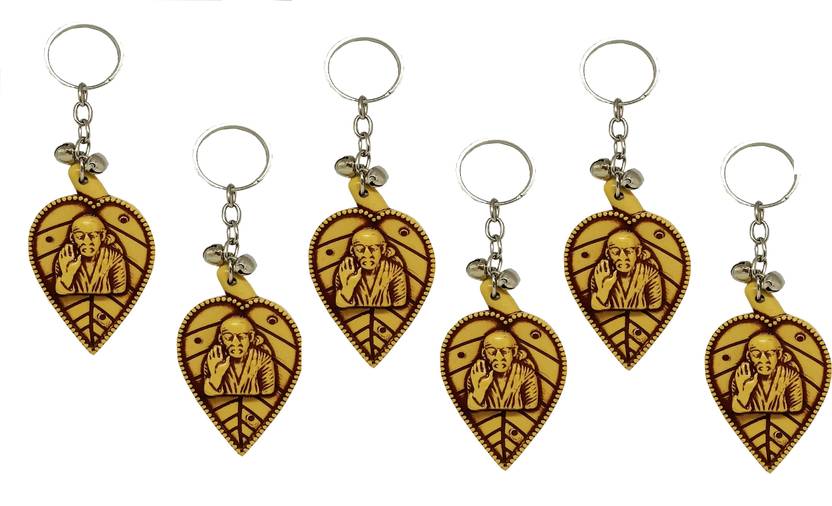 MM Plastic Brown colour Saibaba in leaf keychain - Set of 6 Keychains ...