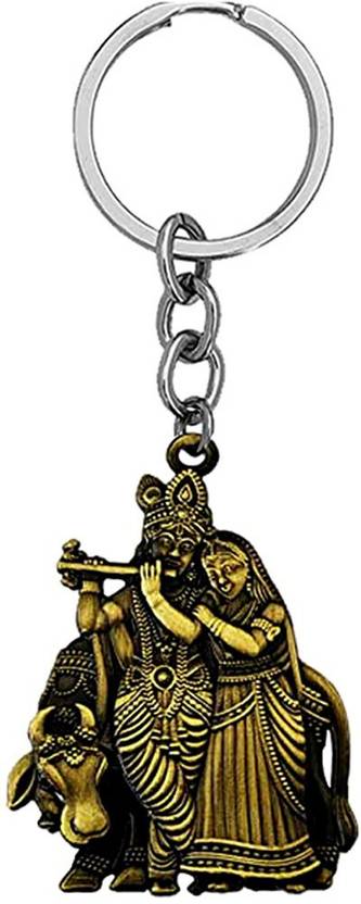 AFH Shri Radha Krishna Cow Bronze Idol Keychain for Gifting, Good Luck ...