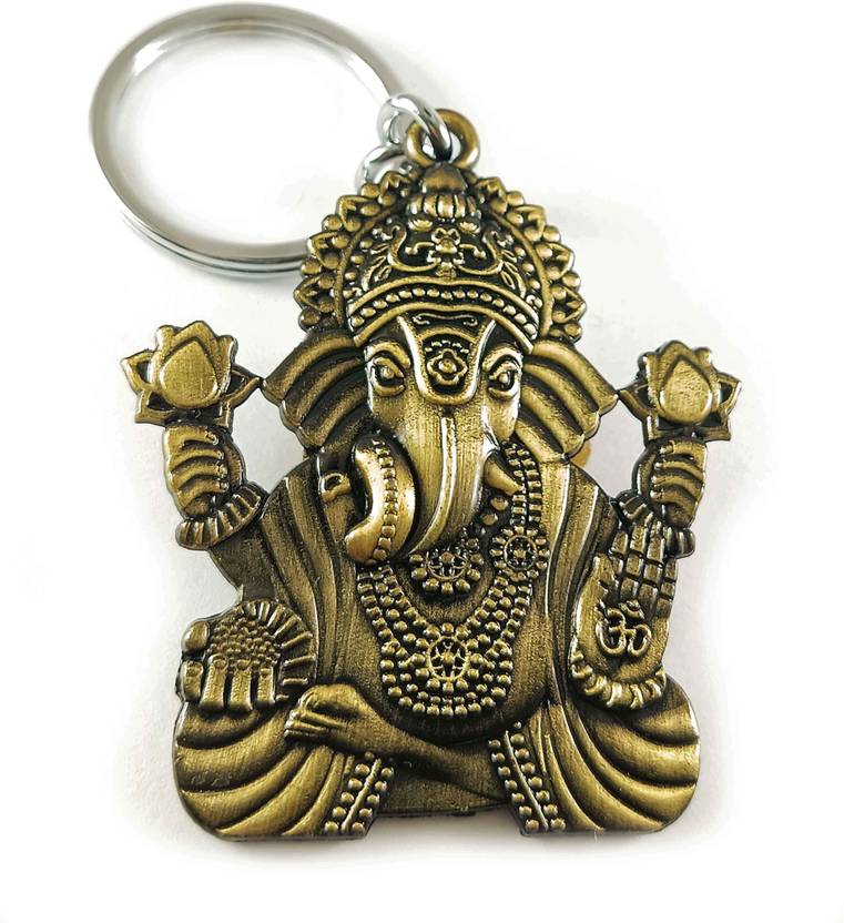 SGE89 Lord Ganesha Ganpati Ji Metal Keychain & Keyring Golden Pack of ...