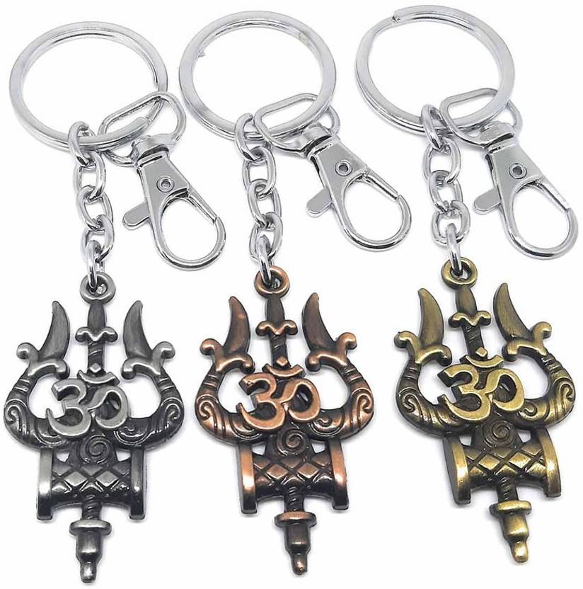 Aura 3 Pcs Shiva Mahadev Trishul Keychain For Bike Car House Key Men ...