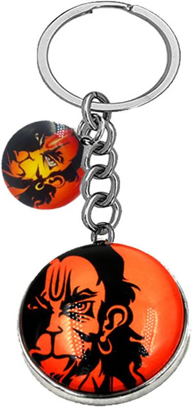 AFH Lord Angry Hanuman with Om Hanuman Charm Orange Keychain for Men ...