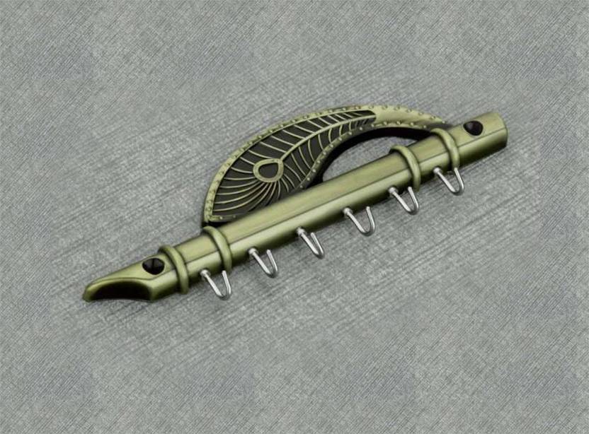 LEAFHARD Lord Krishna's Flute & Peacock Quill 6 Key Hanging Hook/Holder ...