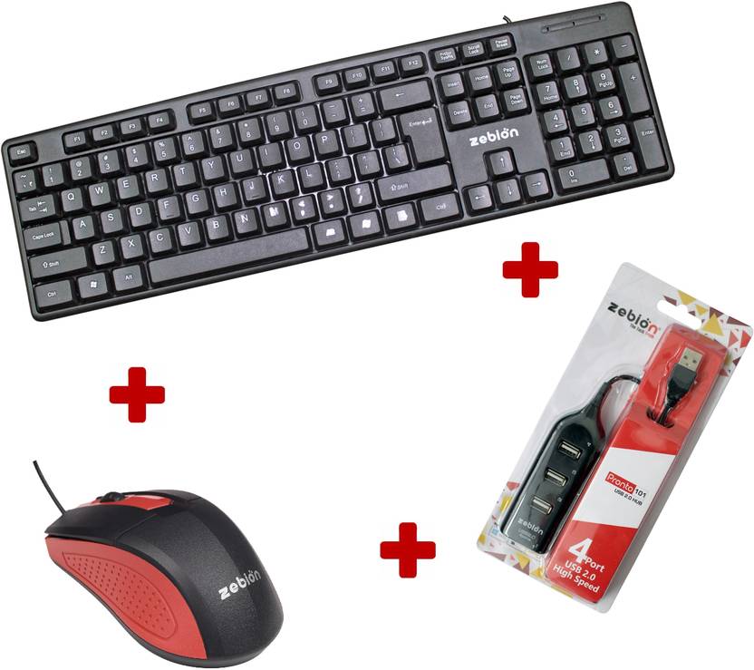zebion K500 Wired Keyboard+ Swag wired Mouse+Pronto101 Usb hub Wired ...