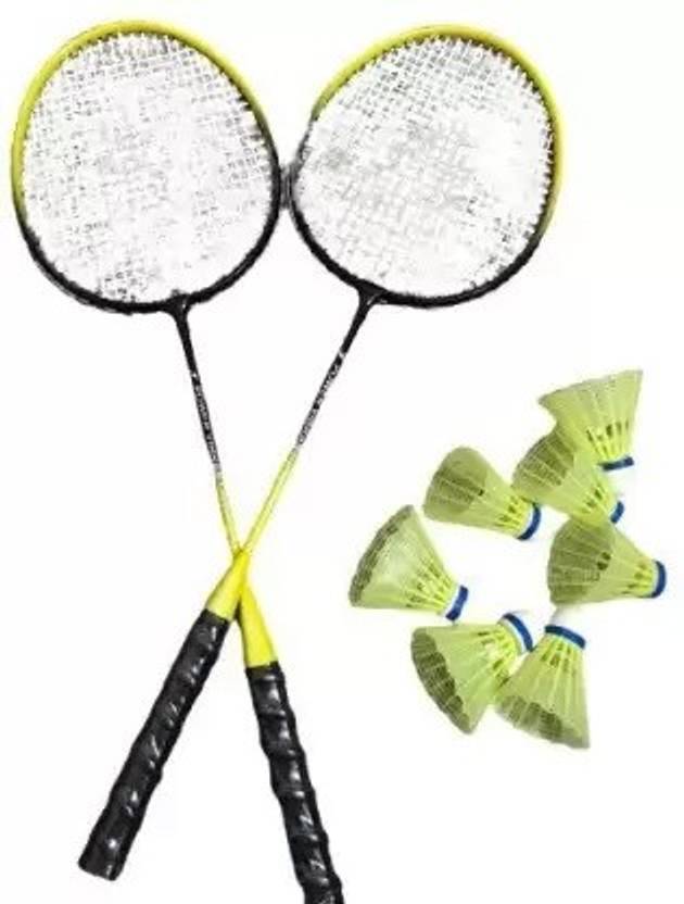 Purviox Badminton Set (2 Piece) Racquet With 6 Piece Plastic Shuttle ...