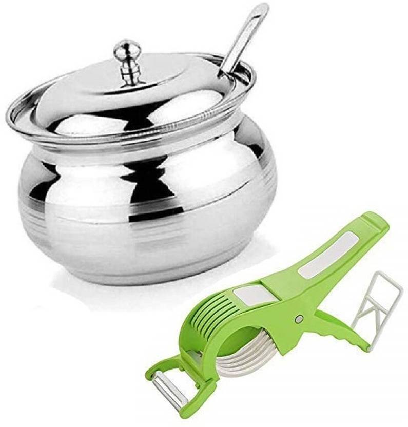 Nbird Stainless Steel Ghee Pot Plastic Bhindi Cutter Stainless Steel ...