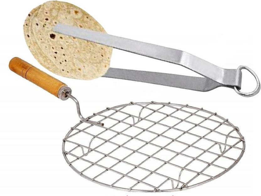 SHUBHCO Roti Chimta Tong Chapati Pakad Chimta With Wooden Roaster ...