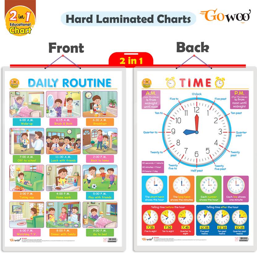 2 IN 1 DAILY ROUTINE AND TIME Early Learning Educational Chart for Kids ...