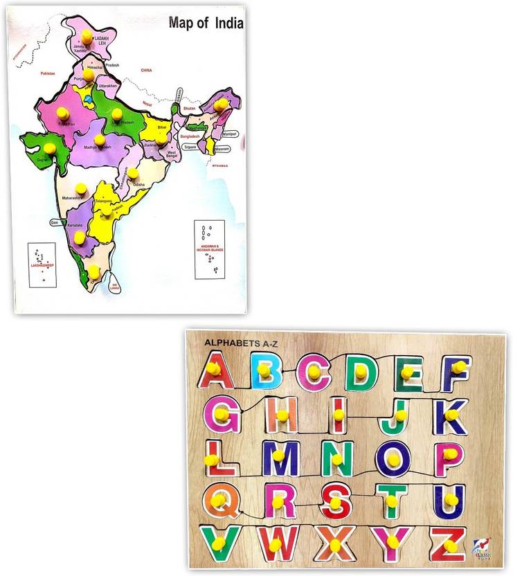 VEDIVA English Alphabet & Map of India Educational Learning Wooden ...