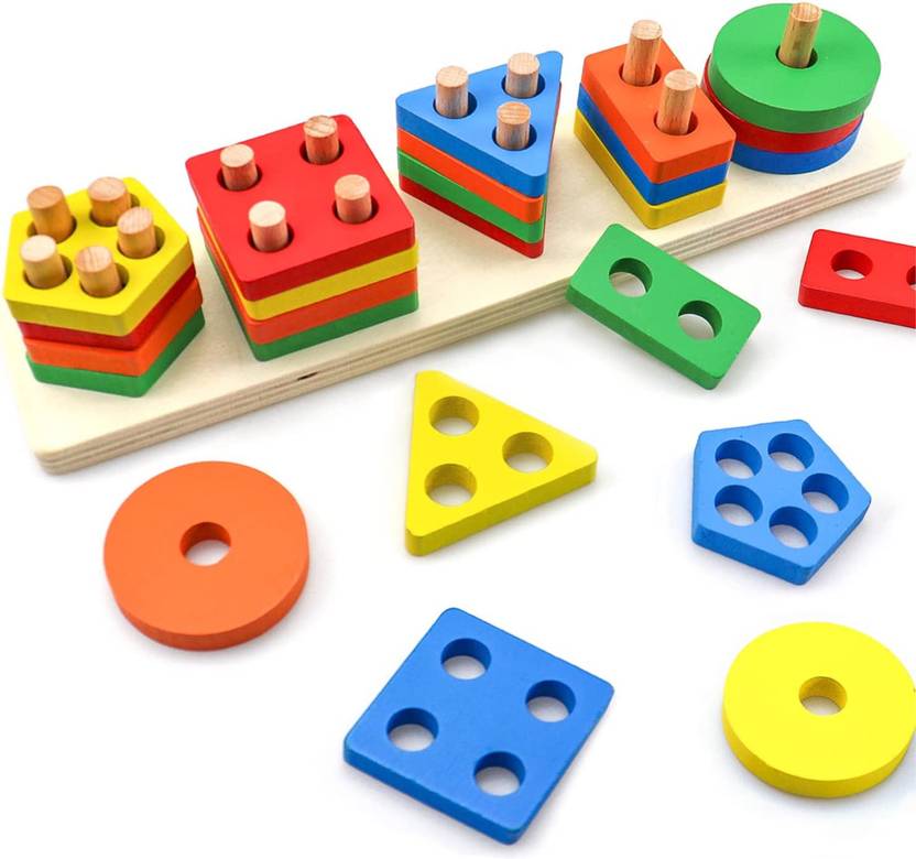 Kidology Wooden Shape Color Recognition Stack and Sort Geometric Board ...