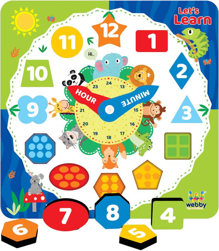 Webby Wooden Early Educational Teaching Clock-Time & Shapes Sorting Toy ...