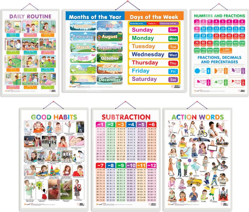 Set of 6 Good Habits, Action Words, SUBTRACTION+NUMBERS AND FRACTIONS ...