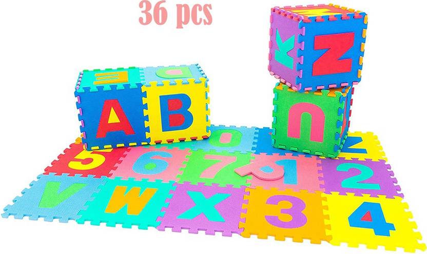 HIGHSEAS Alphabet ABCD&0-10 Blocks 36 Pieces Puzzle Foam Mat for Kids ...
