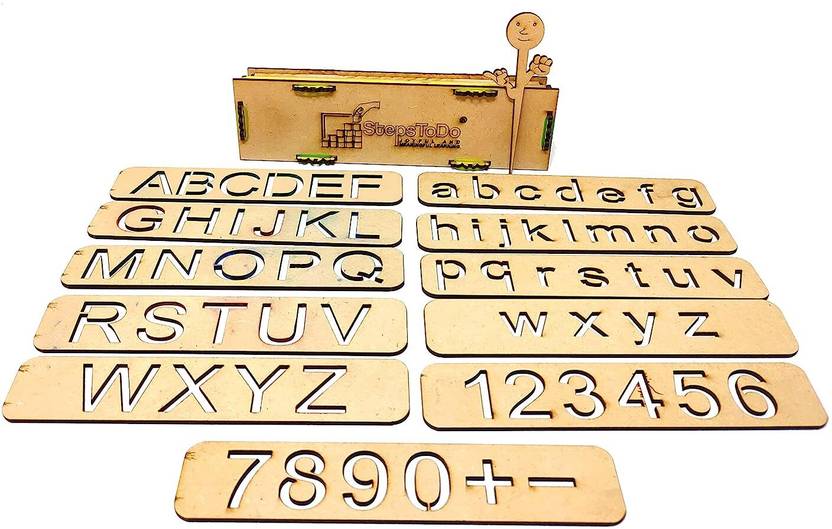 StepsToDo Alphabet & Numbers Wooden Tracing Stencil Kit | Large-Small ...