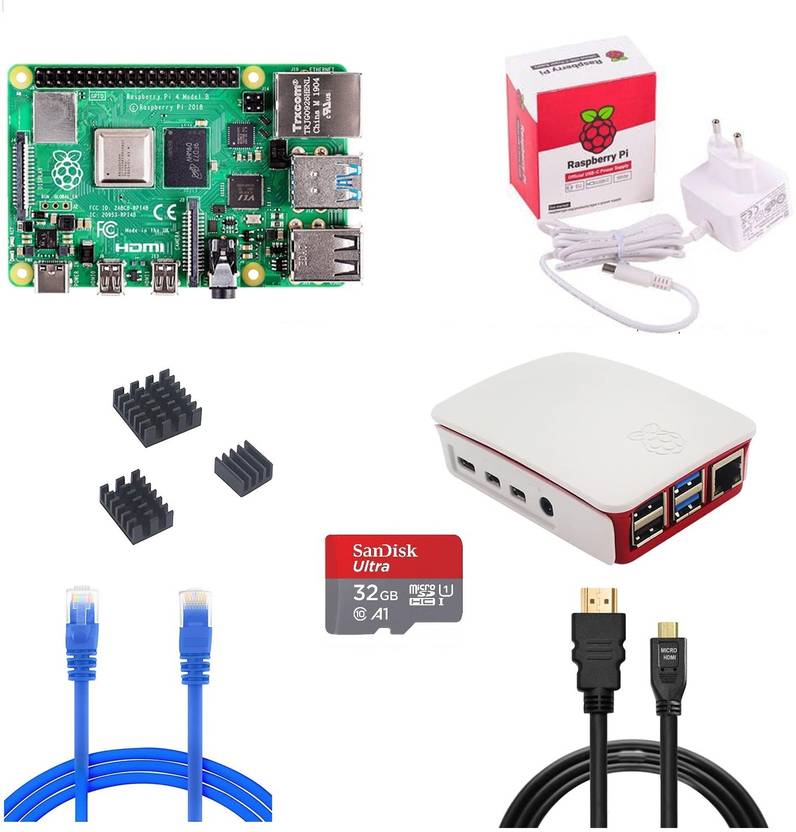 Raspberry Pi 4 Model B 8GB RAM Kit with 32GB Noobs, LAN-mHDMI Cable ...