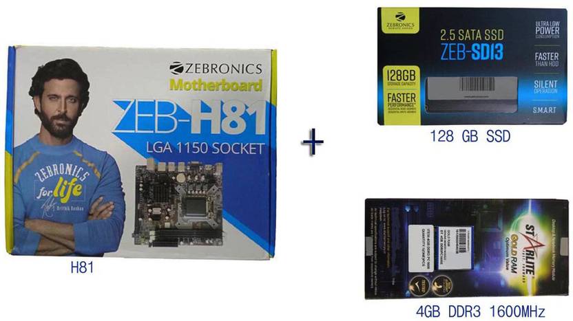 ZEBRONICS H81+128 GB SSD + 4GB starlite DDR3 RAM Combo set Motherboard ...