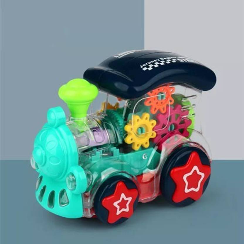 Toyvala 3D Transparent Musical Train Engine Bump-N-Go Toy for Kids-J ...