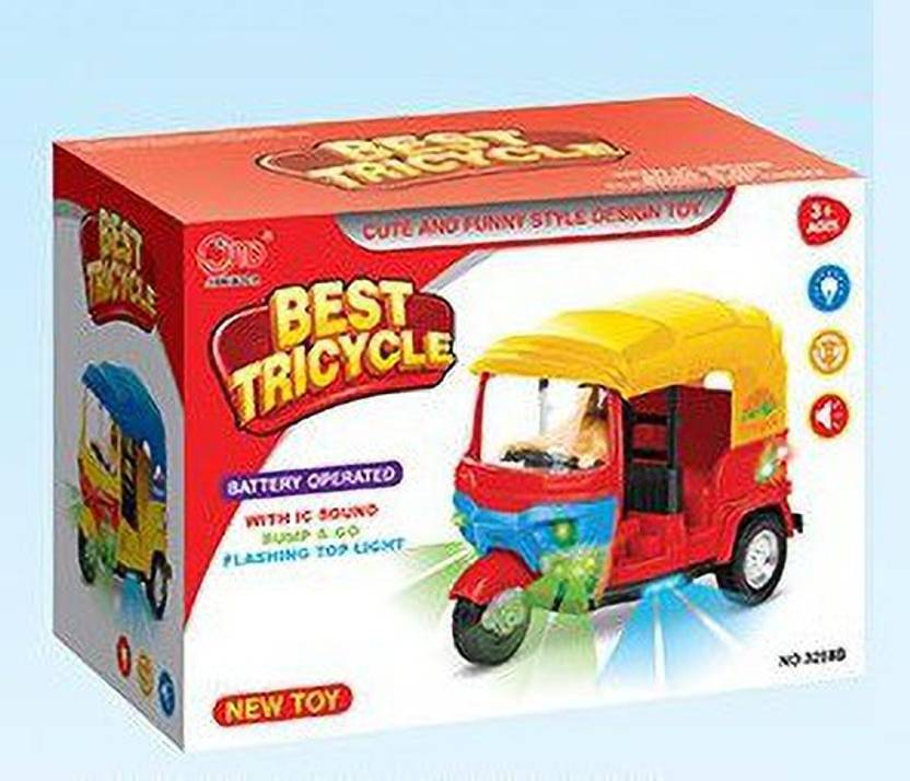 SPKART Rickshaw Tricycle Toy Musical LED Light Battery Operated 3 Wheel ...