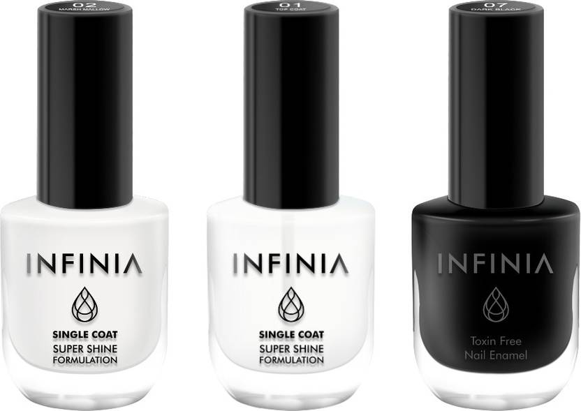 INFINIA Nail Paint Combo Top Coat - 001 Marsh Mallow - 002 Dark Black ...