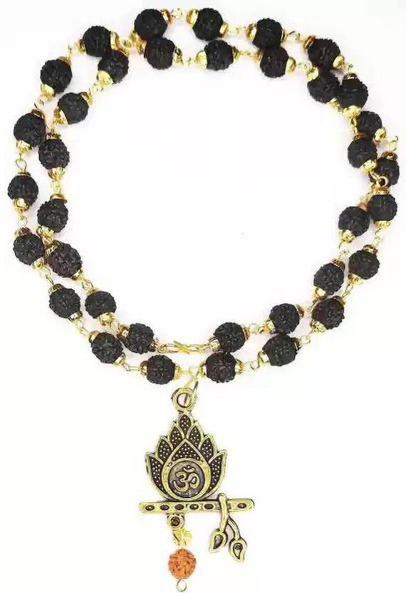 LOTUS RISE Black rudraksha cap mala leaf banshuri locket Rudraksha ...