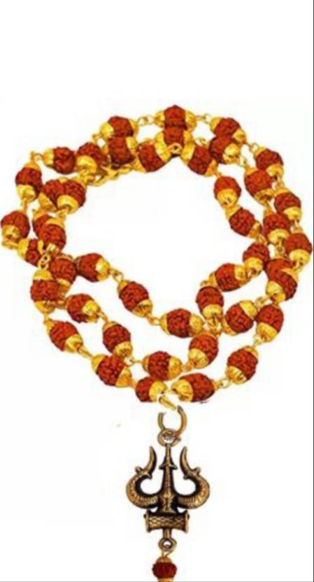 Rudraksha Mala Rudraksha Mala Big Shiv Tirsul Gold-plated, NA, Silver ...