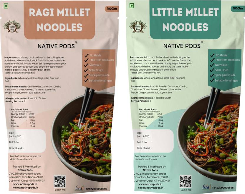 Native Pods Ragi Millet & Little Millet Noodles-No Maida -Includes ...