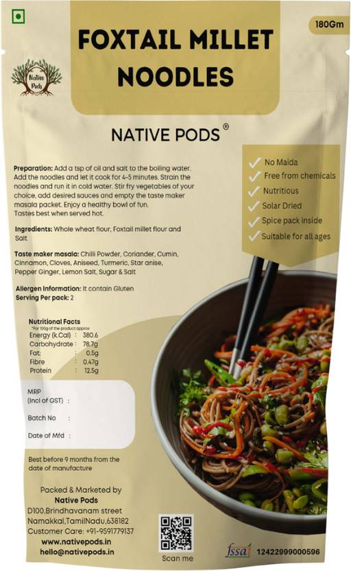 Native Pods Foxtail Millet Noodles -No Maida,No Preservatives-Includes ...