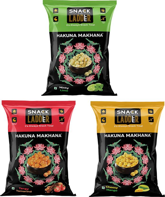 snack and ladder Minty Lime Tangy Tamarind Cheesy Mango Hakuna Makhana ...