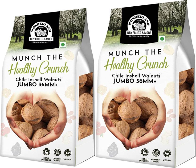 WONDERLAND Foods - Dry Fruits 36MM+ Jumbo Chile Inshell Walnuts Akhrot 1Kg (500g X 2) Pouch ...