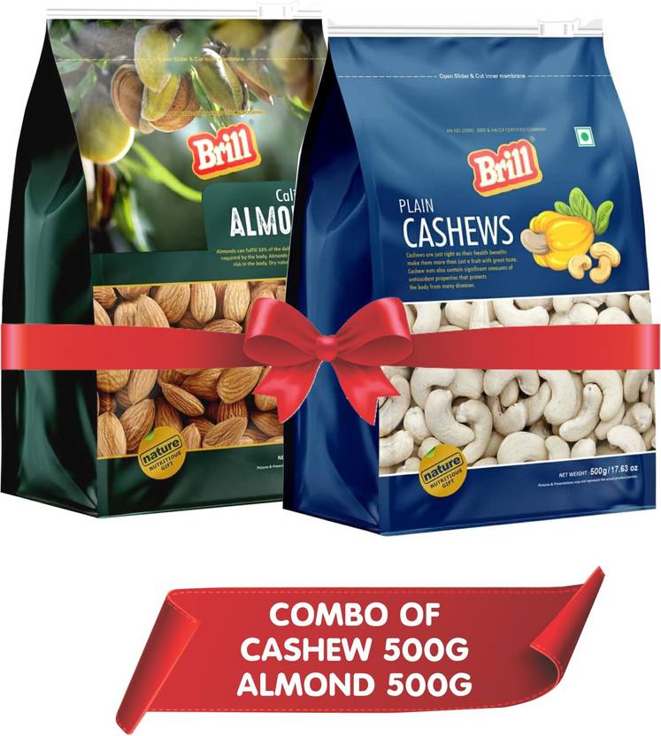 BRILL Premium California Almond & premium Cashews Combo (500g x 2pkt ...