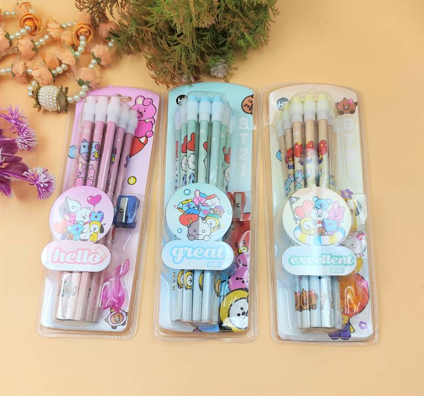 Flipkart.com | Preili's BTS Pink yellow with Green Pencil Print with ...