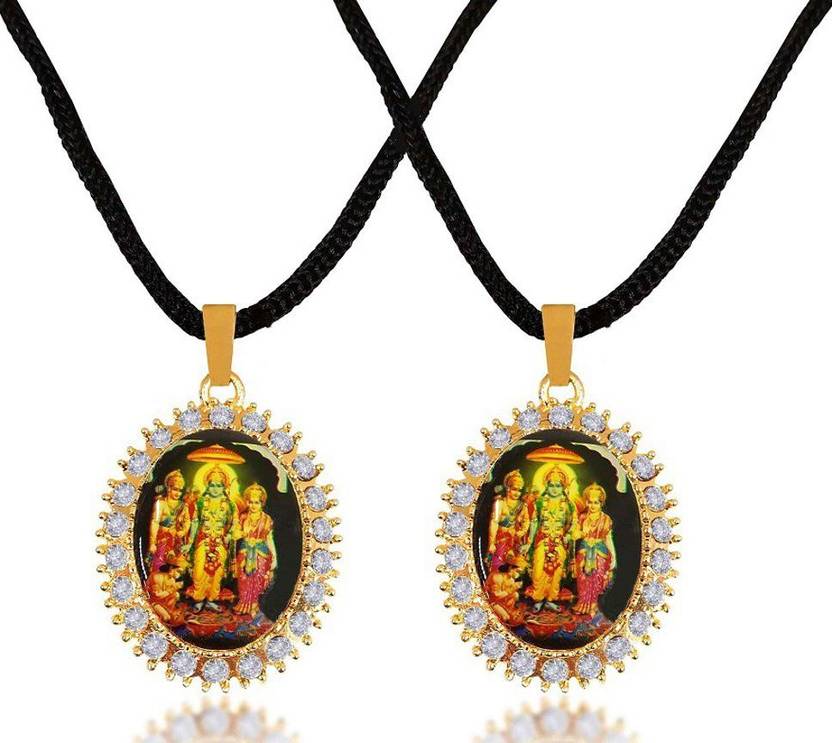 Airtick Set Of 2 Oval Nug God Shri Ram Darbaar Locket Pendant Necklace ...