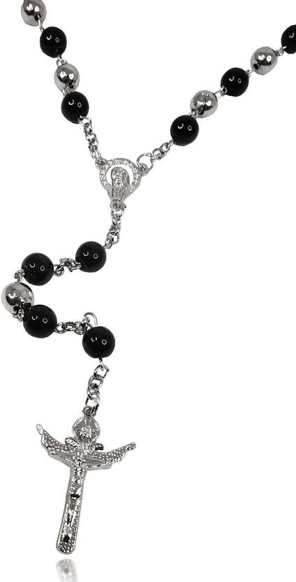 Utkarsh 8mm Black & White Stone Rosary Jesus Christ Cross Isa Masih ...