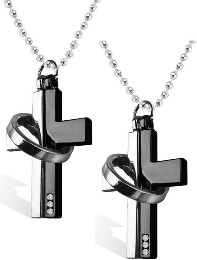 Uniqon Set Of 2 Black Silver Tone Holy Jesus Christ Cross Isa Masih ...