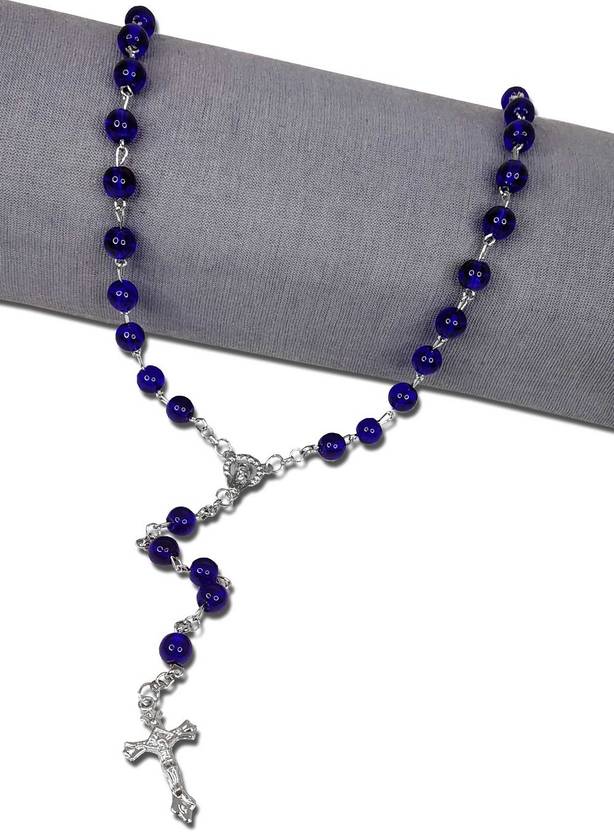 De-Ultimate Blue Stone 8mm Rosary Jesus Christ Cross Isa Masih Beads ...