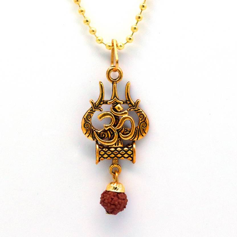 NNPRO Golden Om Trishul Damaru And Rudraksha Locket Pendant Necklace ...