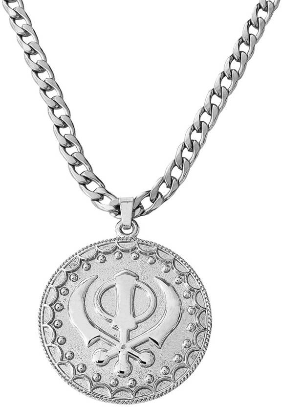 Men Style Religious Punjabi Sikh Symbol Pendant Necklace Sterling ...