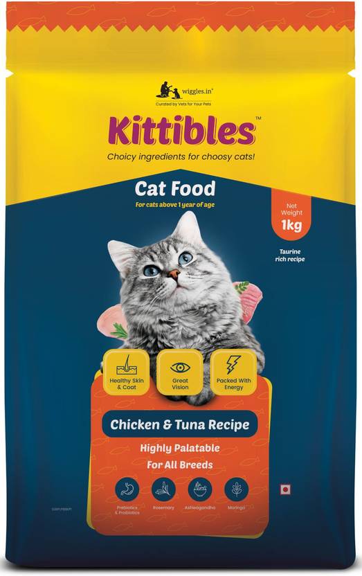 Wiggles Kittibles Cat Food Dry Adult, 1kg - Chicken, Tuna Fish ...