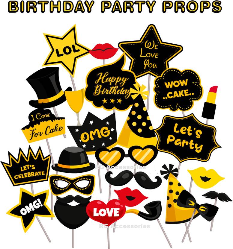 R G ACCESORIES Birthday Photo Booth Props 26 Pcs Set Face Prop Funny ...