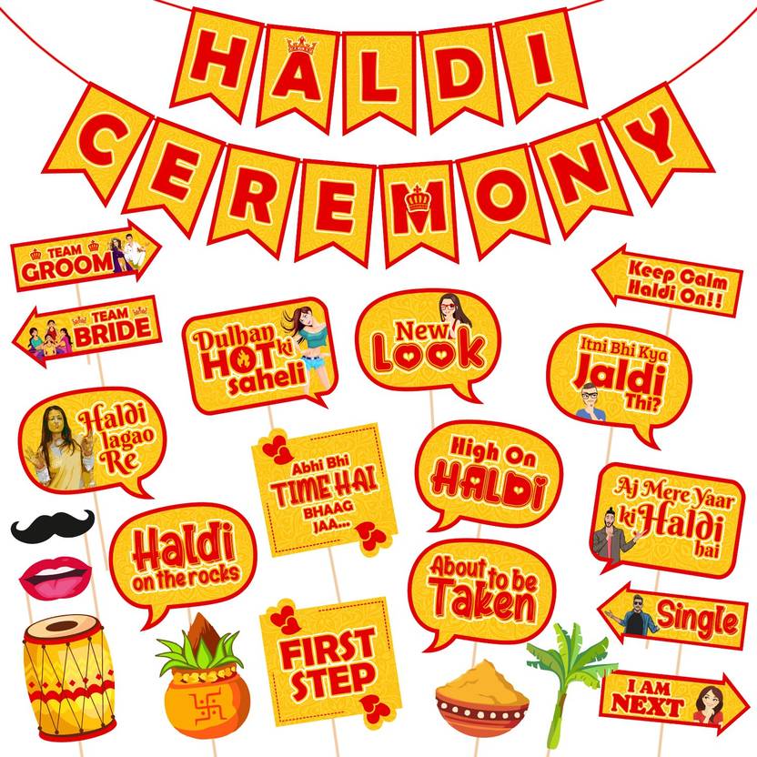 ZYOZI 21 Pcs Haldi Props for Bride and Family 1 Pcs Haldi Ceremony ...