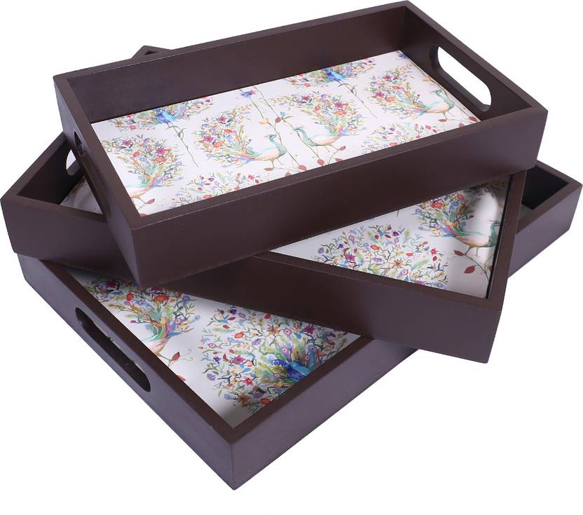 KUBER INDUSTRIES Wooden Peacock Design Farmhouse Platter|Rectangular ...