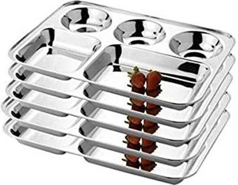 KITCHEN CLASSICO Steel Partition Plate 5 in1 / Bhojan Thali Sectioned ...
