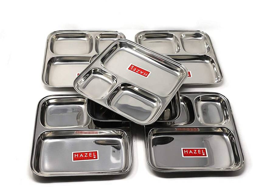 HAZEL Compartment Plate Set Nasta Plate Set of 6 Pav Bhaji Plates for ...