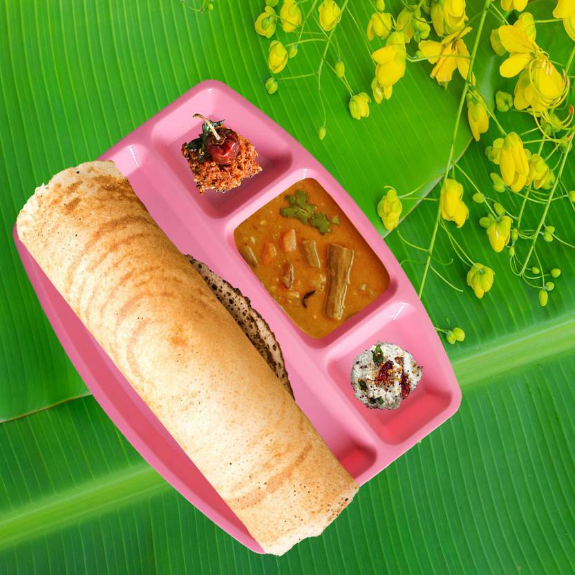 Decornt 4 compartments Dosa plate ( Pink Color - Pack of 1) Sectioned ...