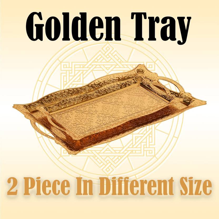 Zeeshad Stainless Steel Serving Tray | Gold Servware Tray Price in ...