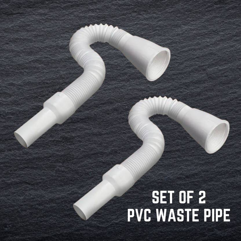 SSN Flexible PVC Long Socket Waste Drain Pipe for Wash Basin Sink 2 pcs ...