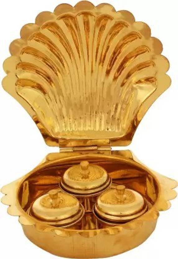 Bekner Shell Shape Kori Karanda Haldi Kumkum Box, Brass Price in India ...