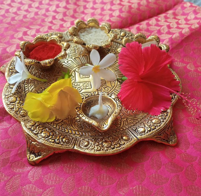 Indra Art Collection Indra Art Collection Pooja Thali with Diya, Home ...