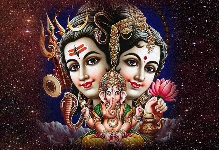 Poster Bholenath Maa Parvati And Ganesh Ji sl-12674 (Wall Poster, 13x19 ...