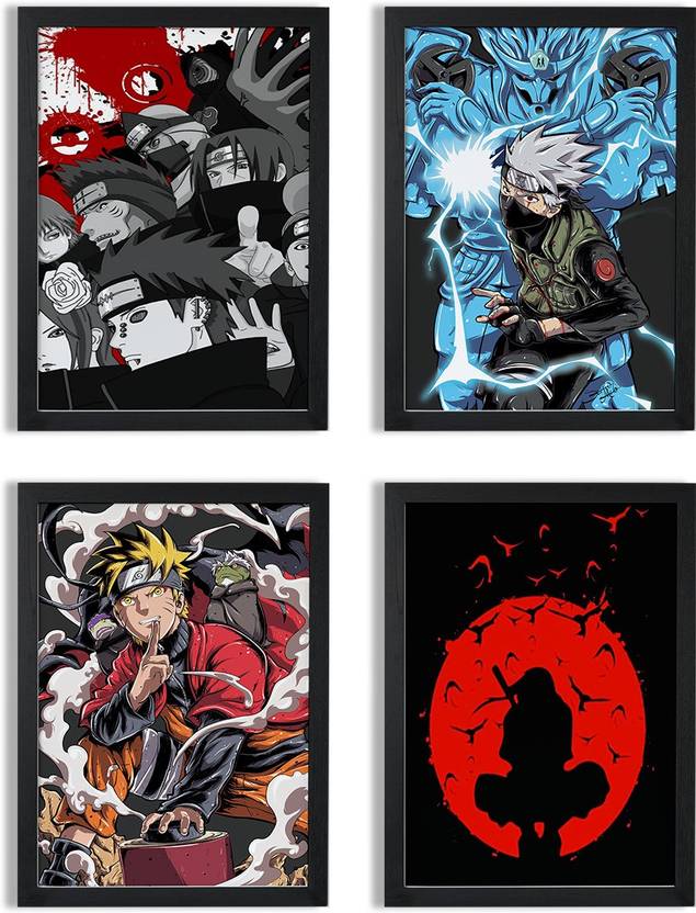 set of 4 naruto frame wall poster frame poster of anime A4 size Paper ...